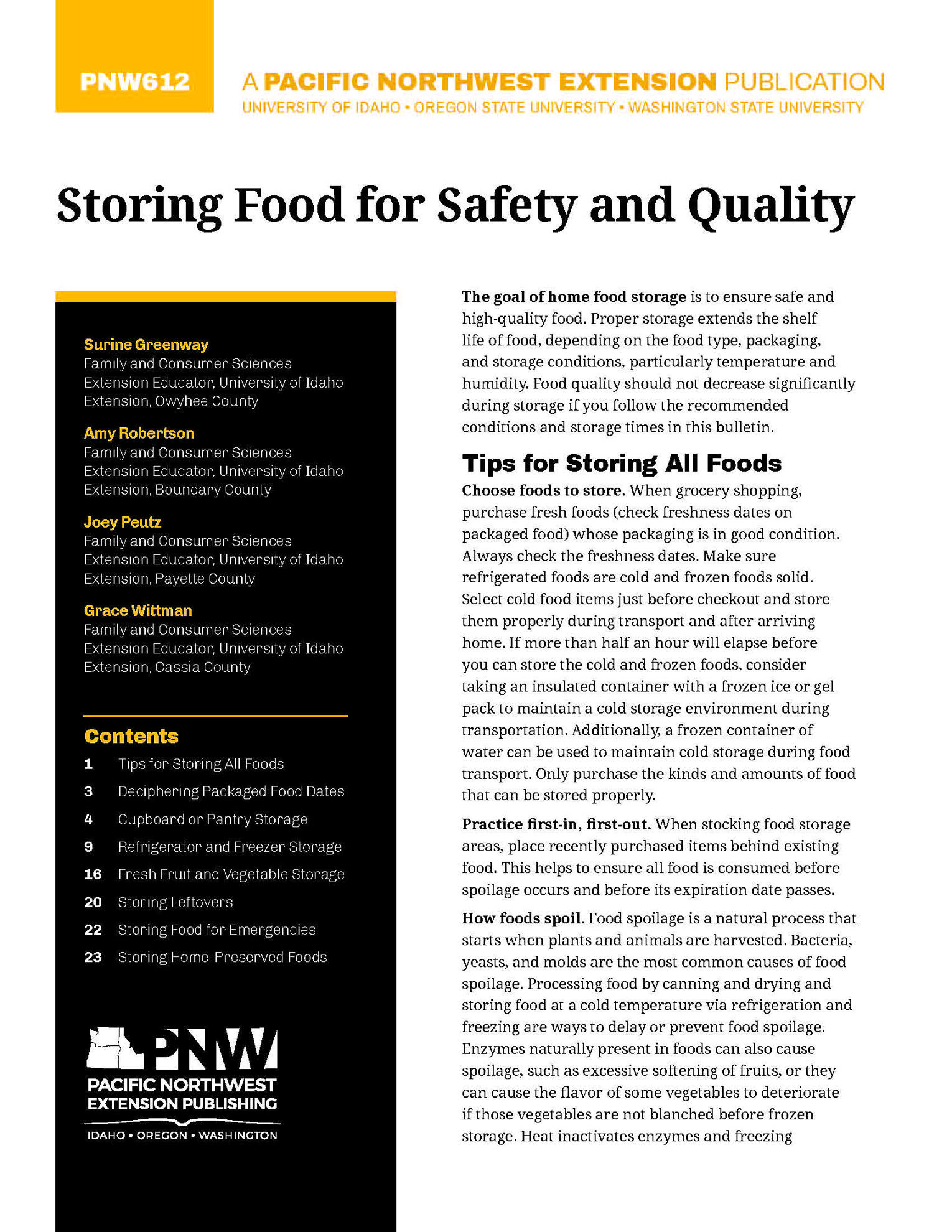 Storing Food for Safety and Quality | WSU Extension Publications ...