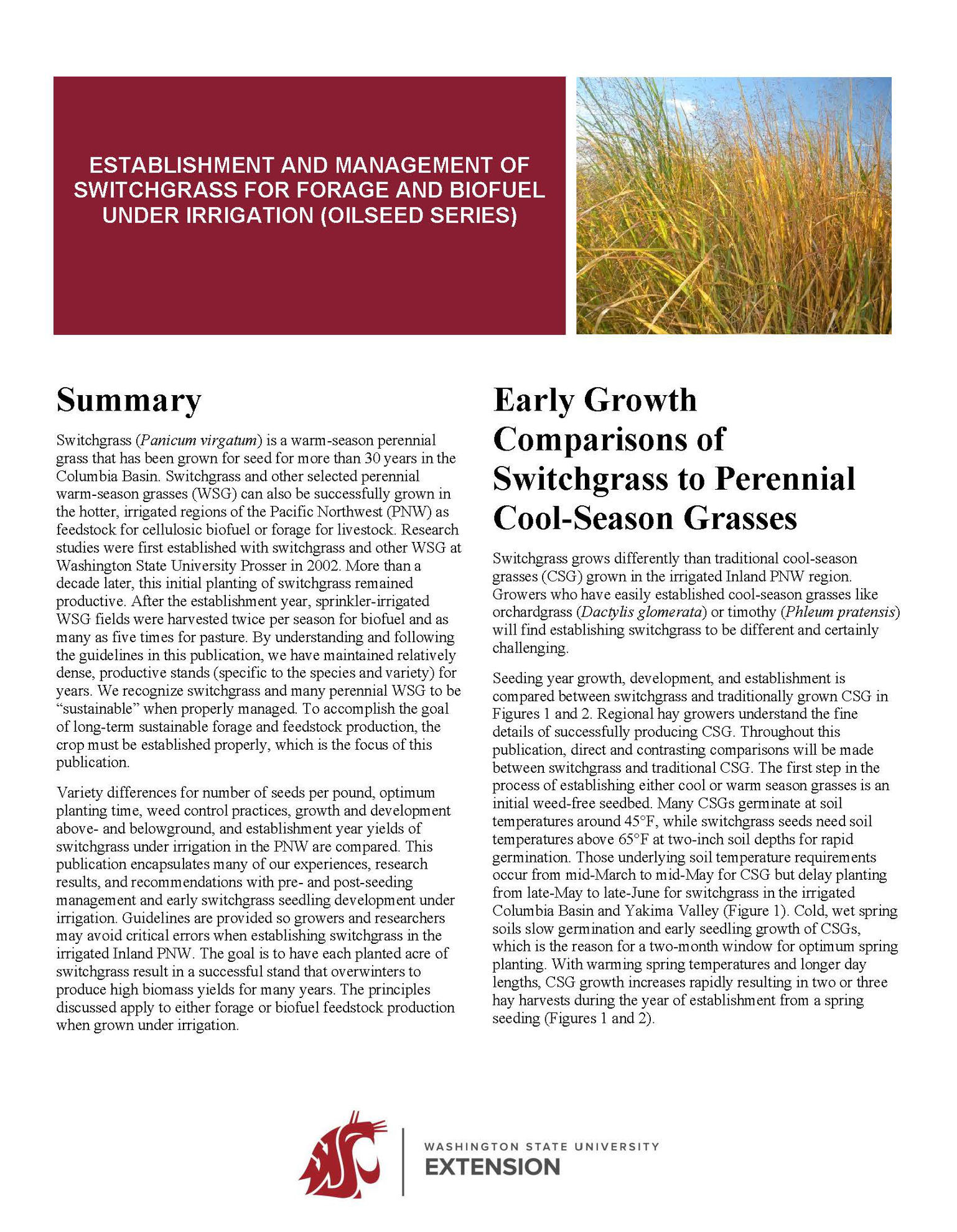 Establishment and Management of Switchgrass for Forage and Biofuel ...