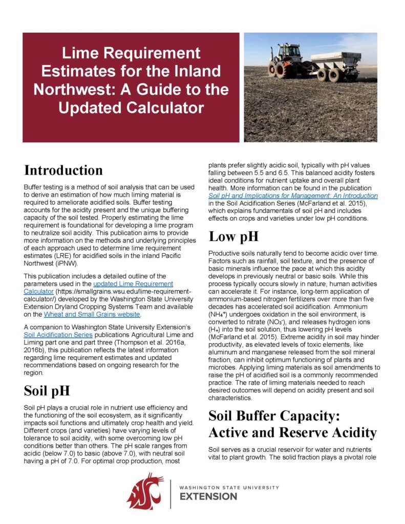 Lime Requirement Estimates for the inland Northwest: A guide to the ...