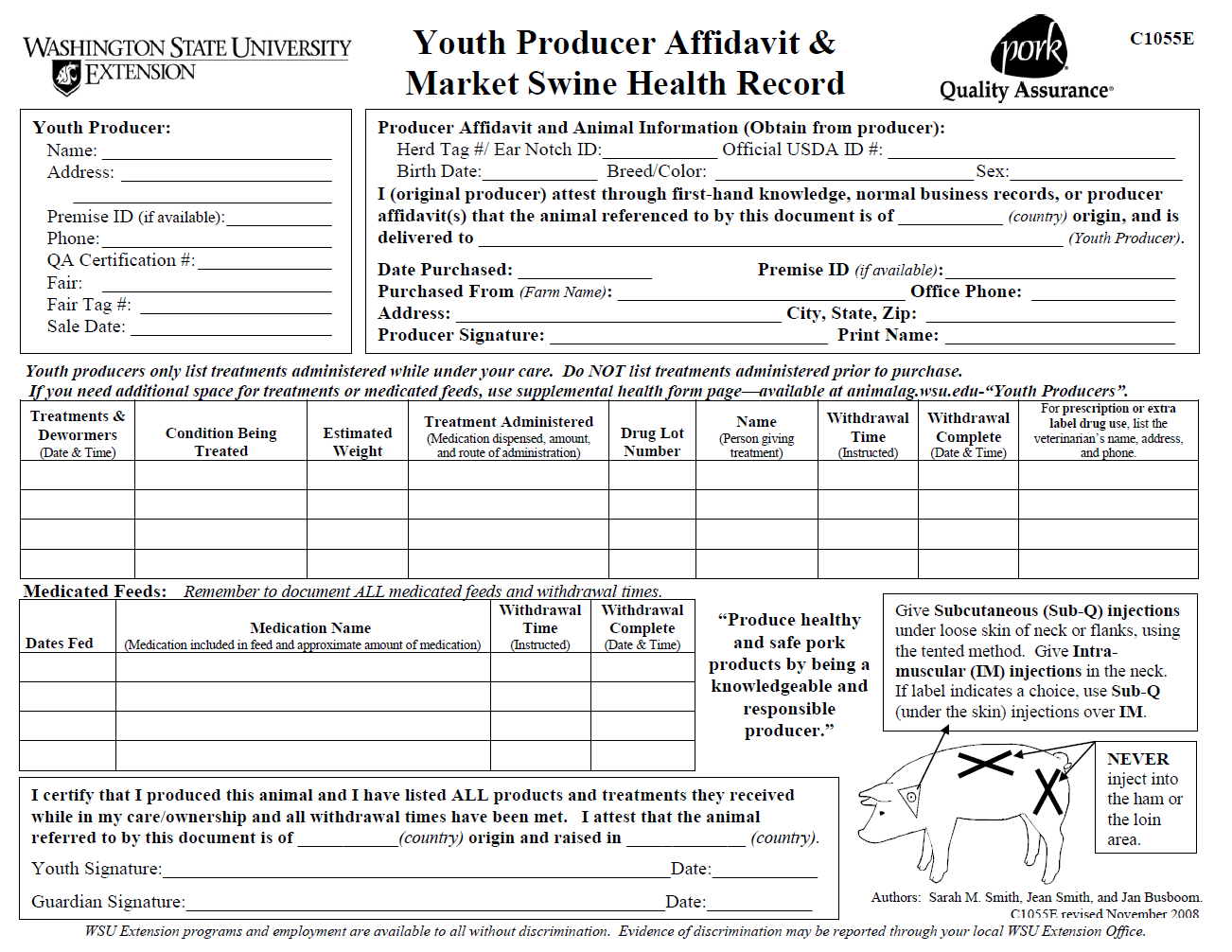 Producer Affidavit & Market Swine Health Record | WSU Extension ...