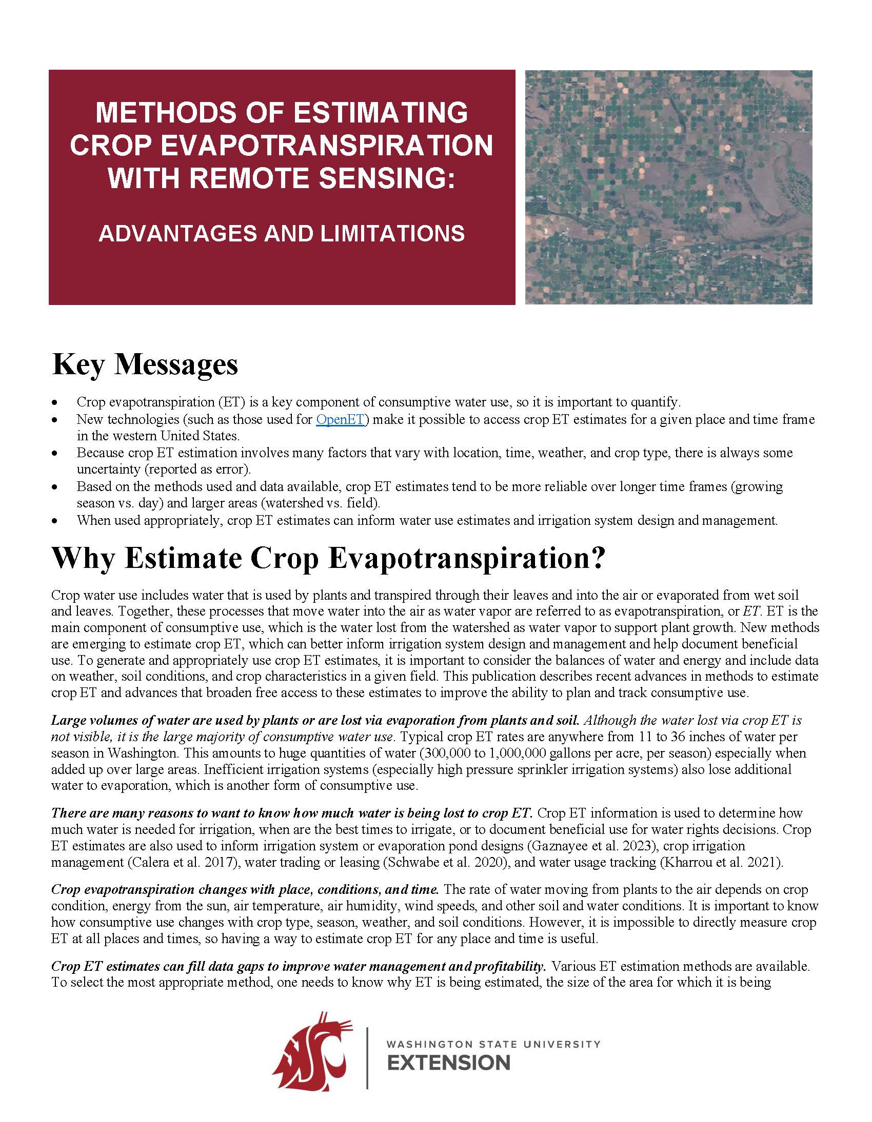 Methods of Estimating Crop Evapotranspiration with Remote Sensing ...