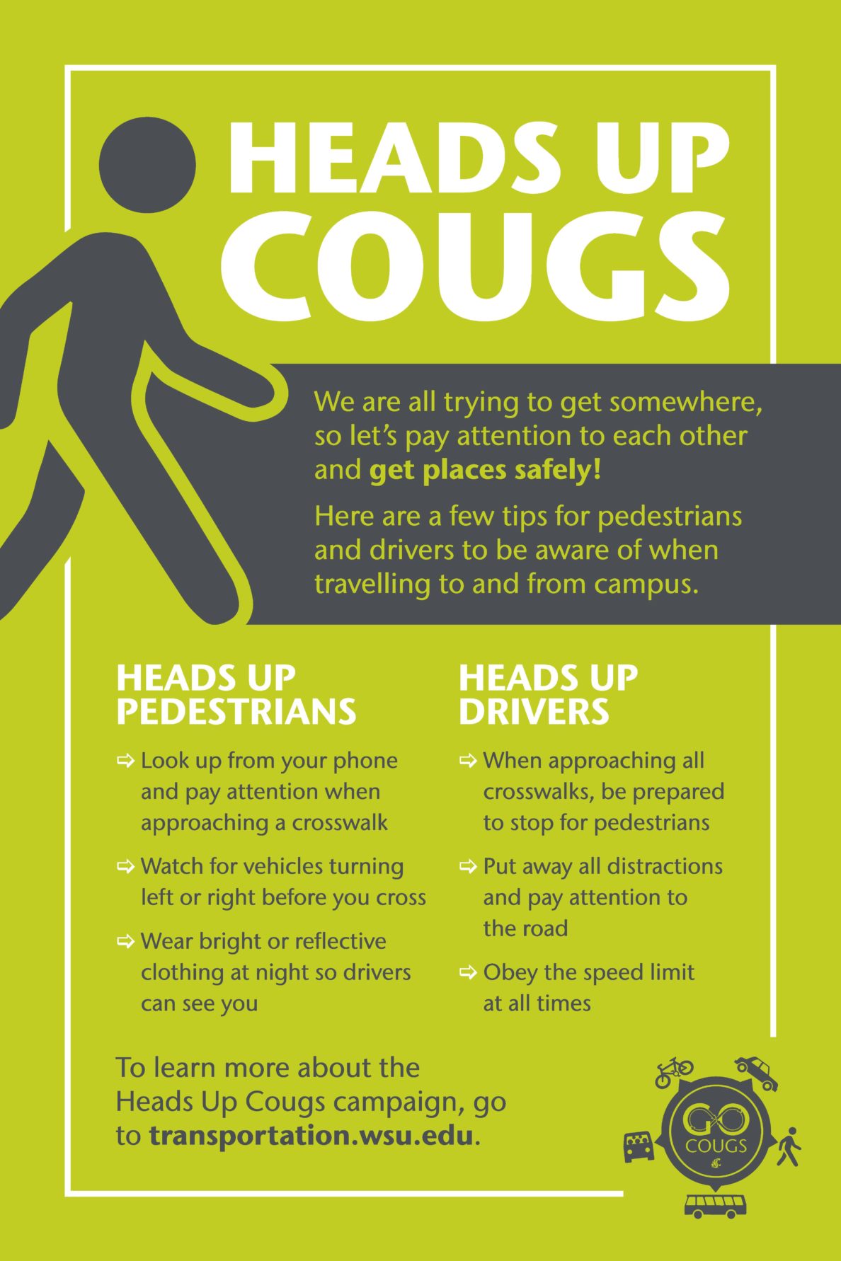 Heads Up Cougs Pedestrian Safety Awareness Campaign | Transportation ...