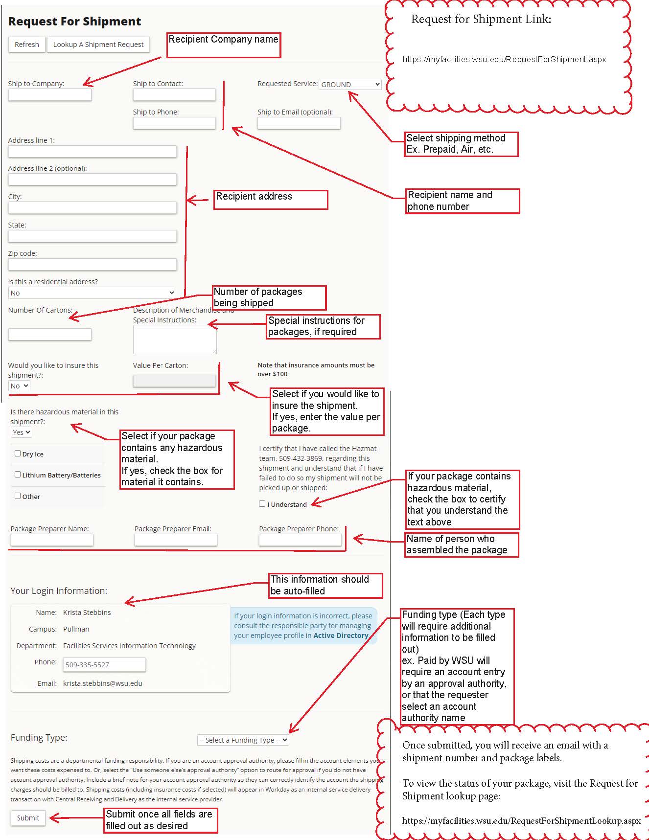 Request for Shipment | Facilities Services | Washington State University
