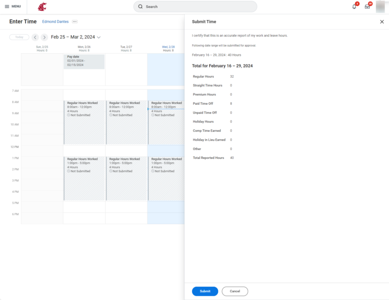 Update to user interface for Review & Submit Time process ...