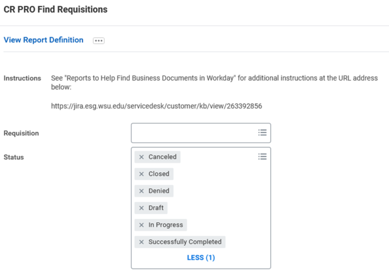 CR PRO Find Requisition report enhancement | Modernization | Washington State University