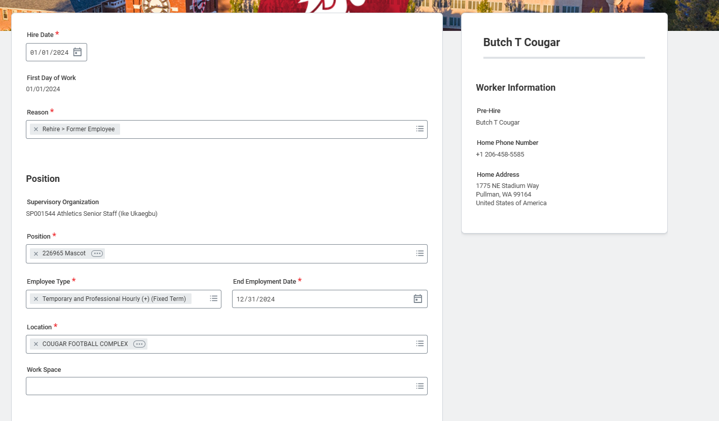 New Pre-Hire search and ‘Hire Employee’ interface | Modernization | Washington State University