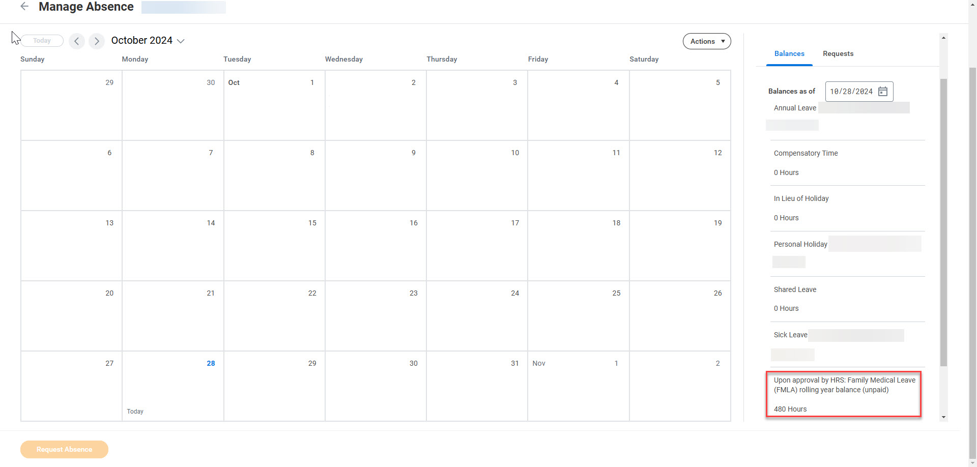 FMLA balance now visible in Manage Absence calendar | Modernization ...