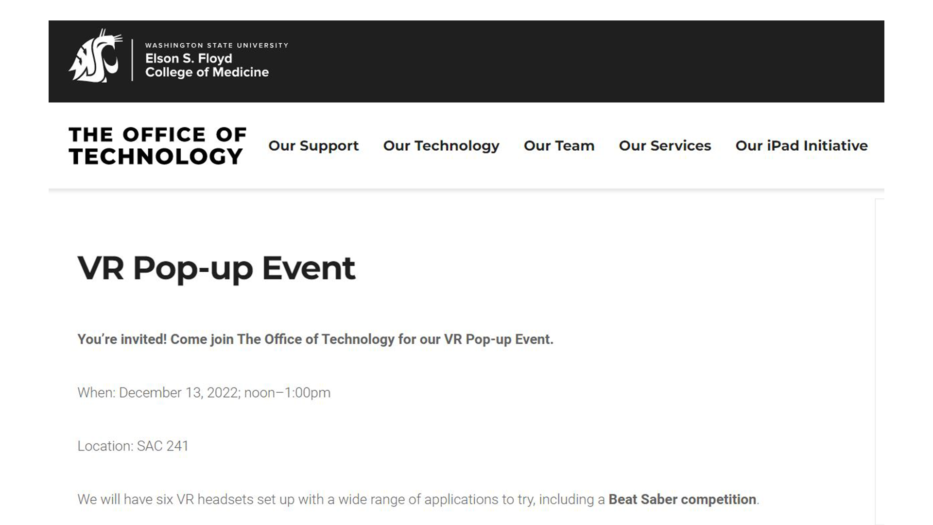 Student virtual reality pop-up event | Elson S. Floyd College of Medicine News | Washington ...